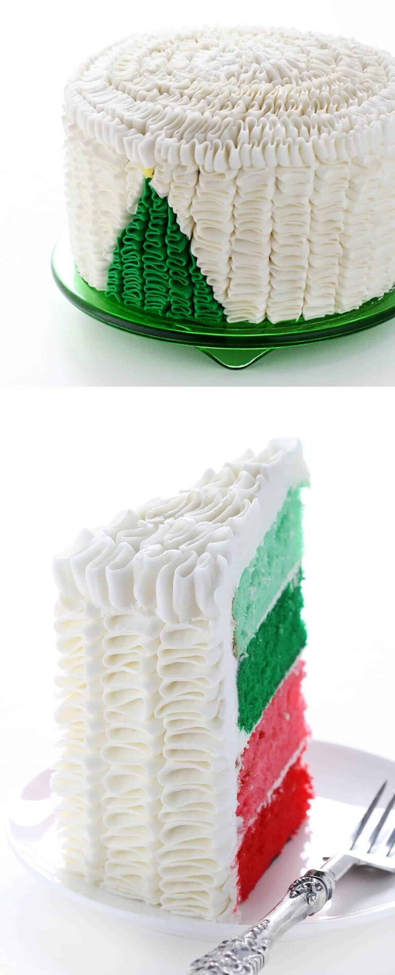 Christmas Tree Ruffle Cake {Surprise Inside Cake!} - i am baker