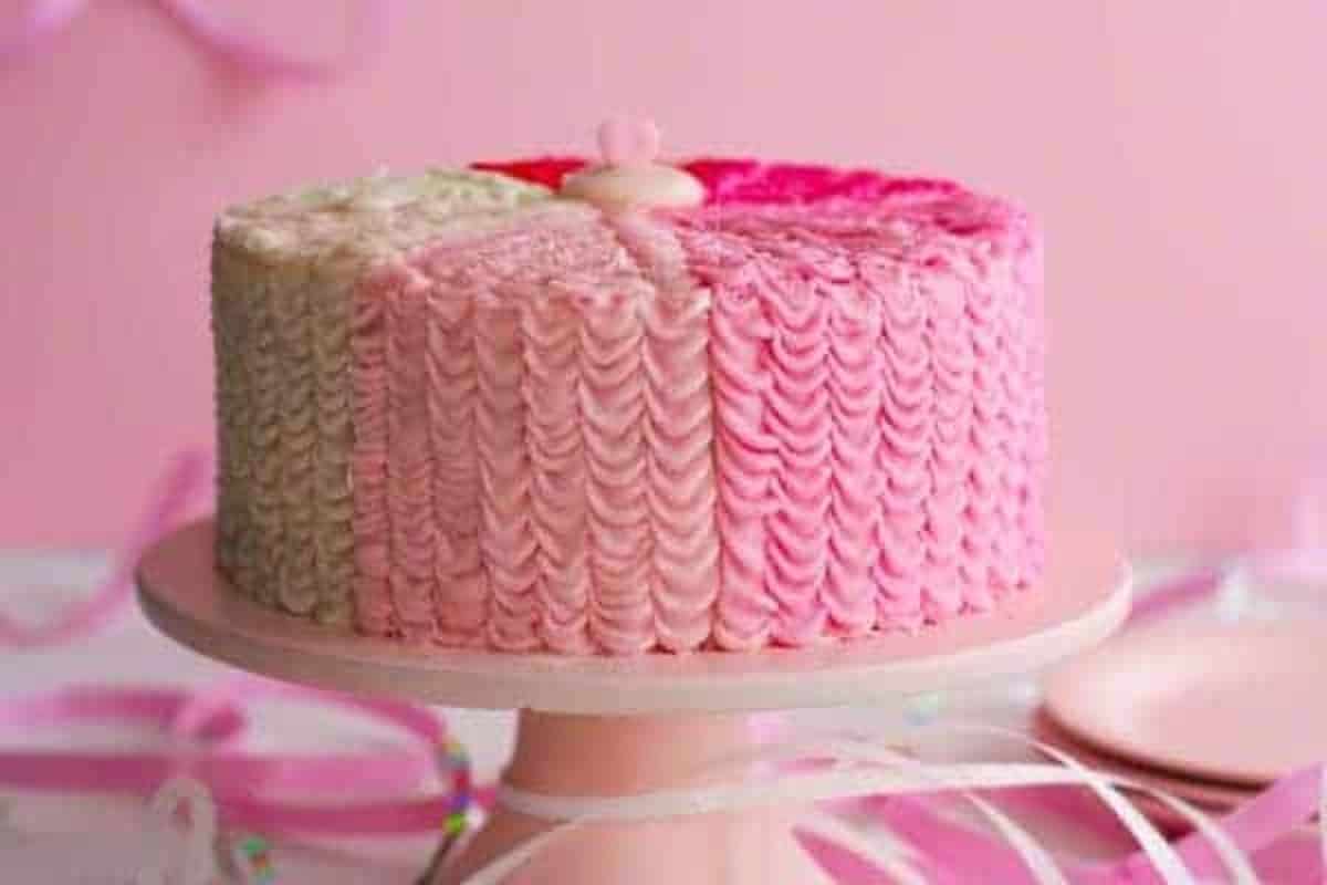 Strawberry Ruffle Birthday Cake (from scratch) - i am baker