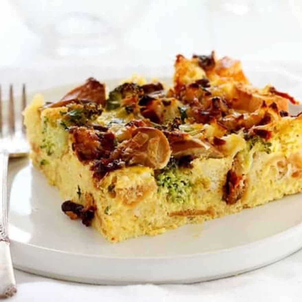 Breakfast Strata (Broccoli, Mushroom, and Cheese Egg Bake) - i am baker