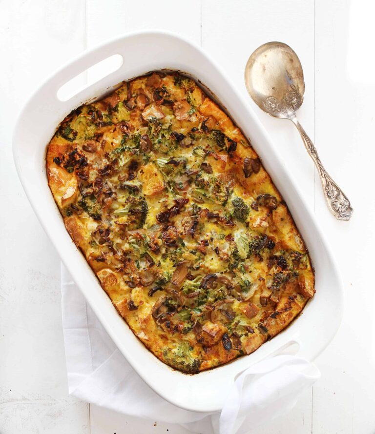 Breakfast Strata (Broccoli, Mushroom, and Cheese Egg Bake) - i am baker