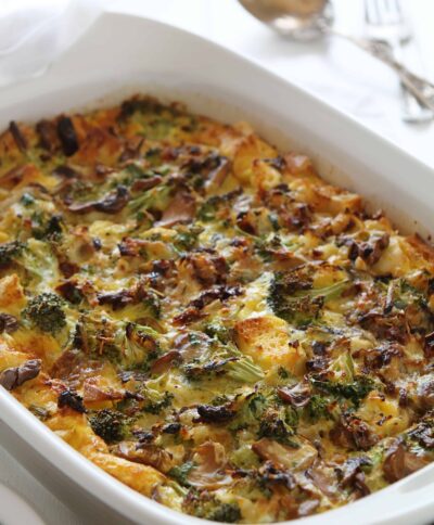 Breakfast Strata (Broccoli, Mushroom, and Cheese Egg Bake) - i am baker
