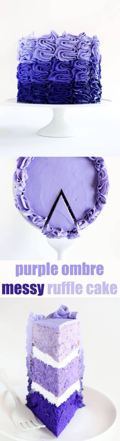 Purple Ombre Messy Ruffle Cake - i am baker