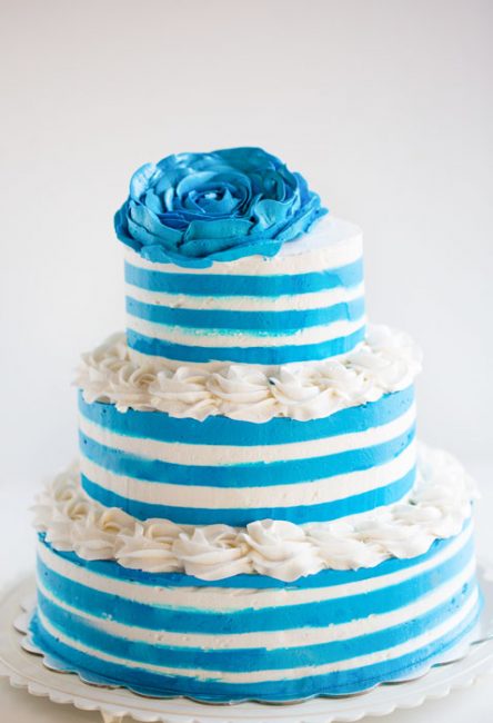 Buttercream Stripe Cake with Rosettes - i am baker
