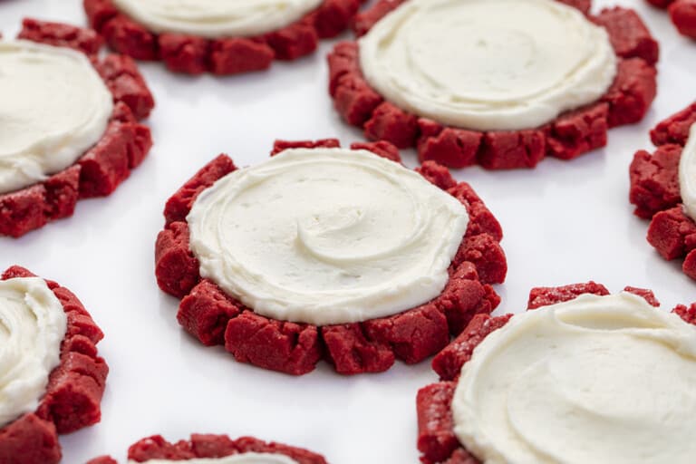 Red Velvet Sugar Cookies with Cream Cheese Frosting - i am baker