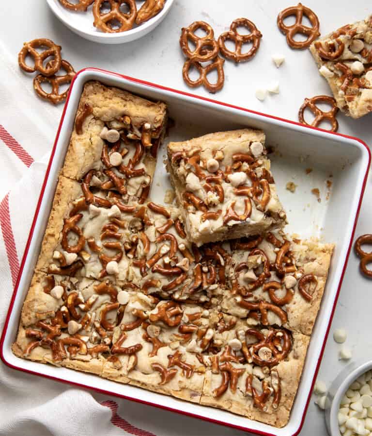 White Chocolate Pretzel Blondies - i am baker