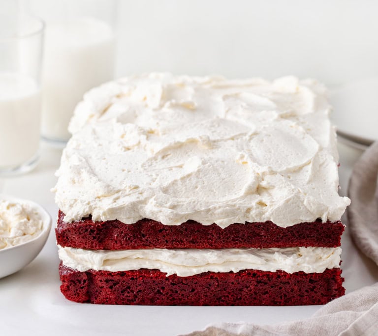 Sheet Pan Red Velvet Cake (with Ermine Frosting!) - i am baker