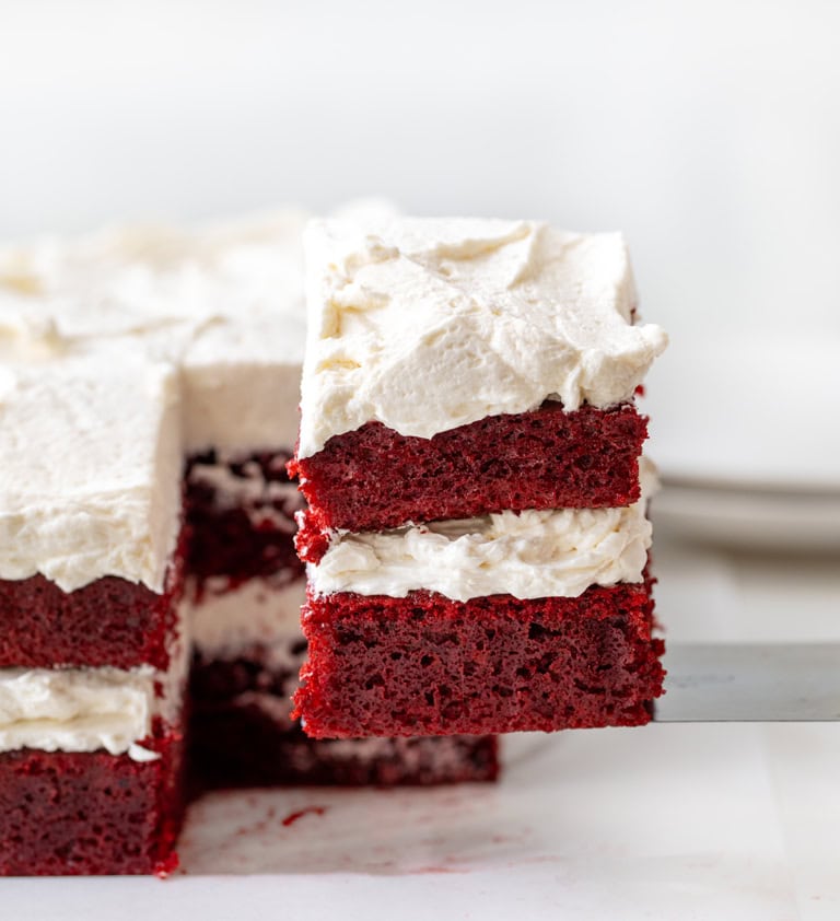 Sheet Pan Red Velvet Cake (with Ermine Frosting!) - i am baker